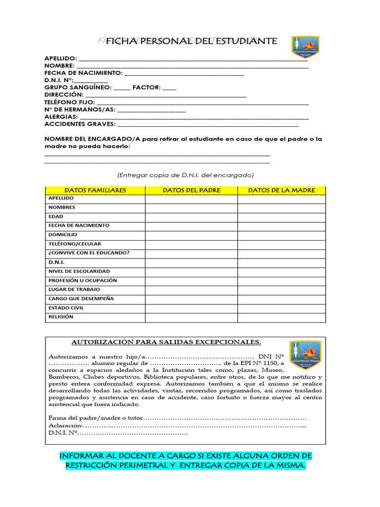 Ficha Personal Del Estudiante-1 | PDF