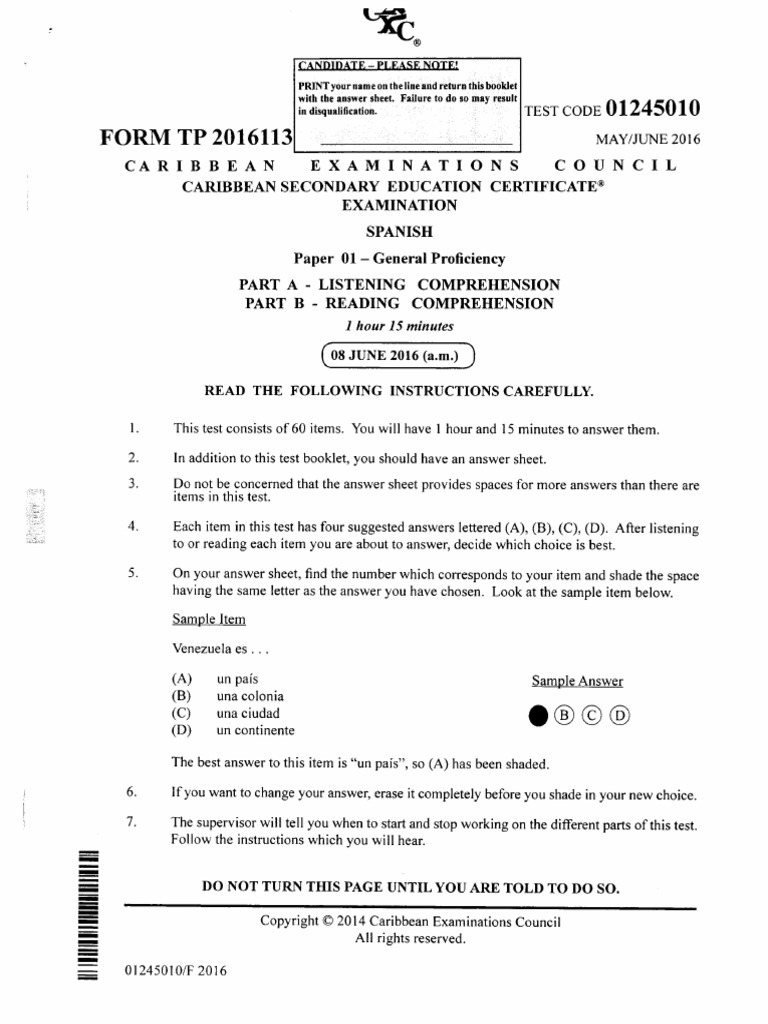 Csec Spanish June 2016 p1 - Answers & Transcript | PDF