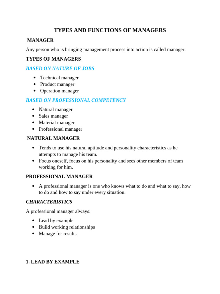 Types and Functions of Managers | PDF | Goal | Cognition