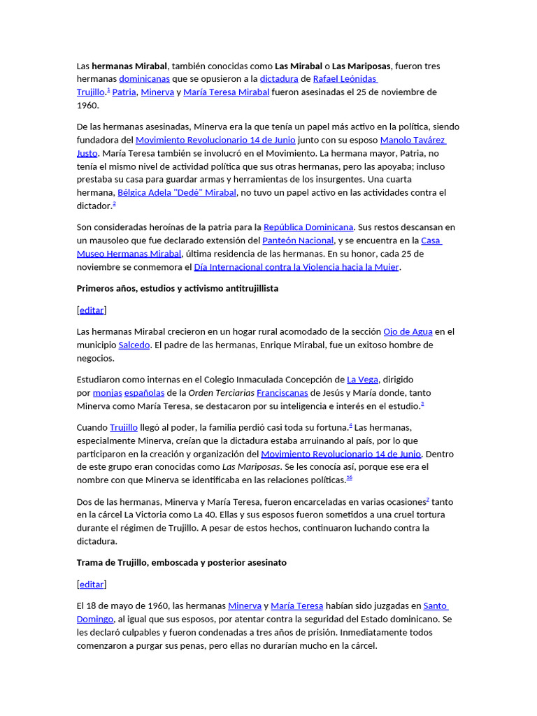 Hermanas Mirabal | PDF | República Dominicana