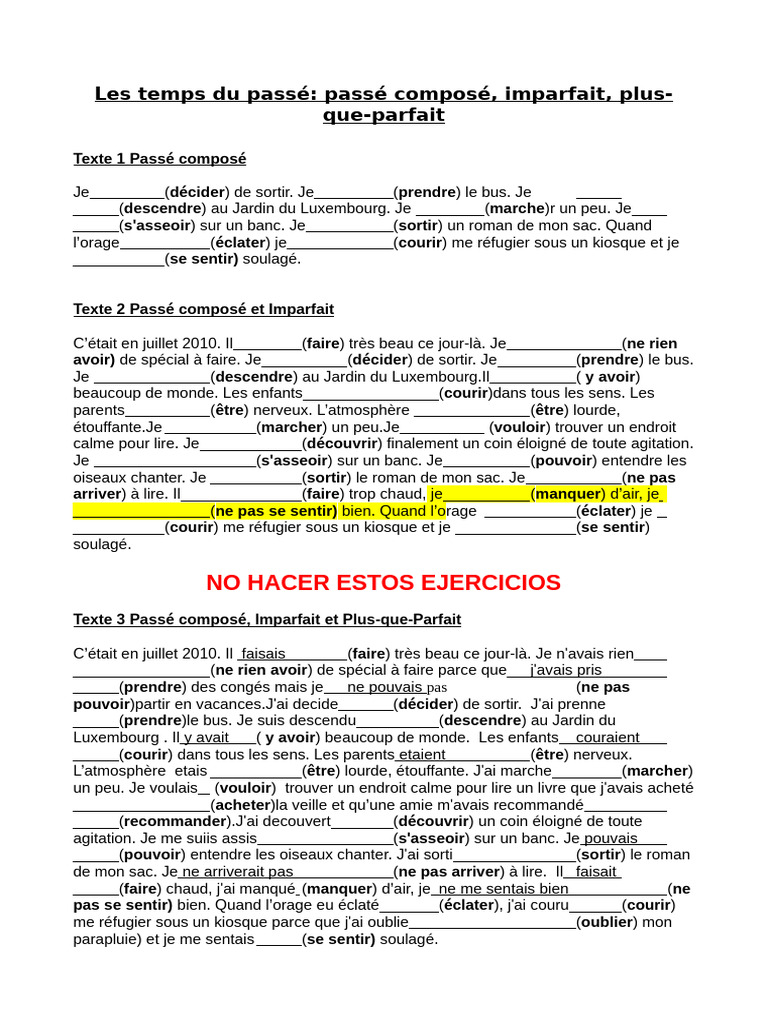 Exercices sur les temps du passé | PDF