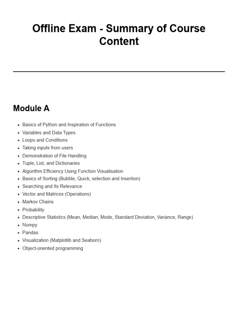 Offline Exam Summary: Python & ML | PDF