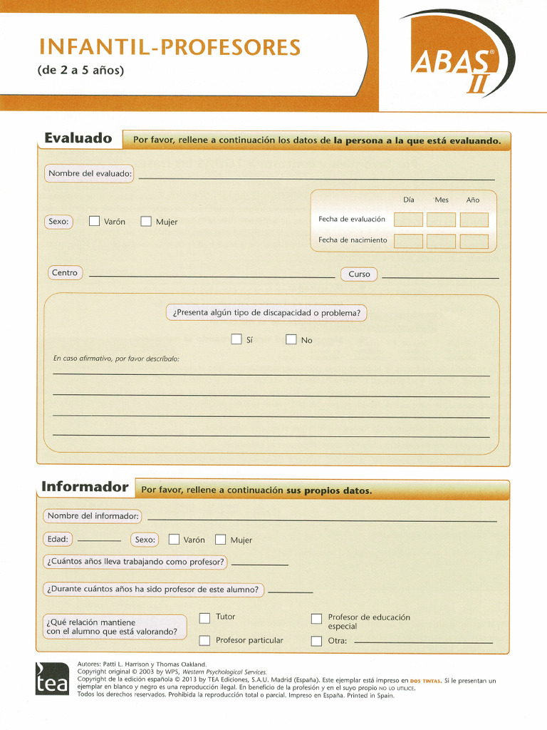 ABAS II - Infantil - Profesor (2-5) | PDF
