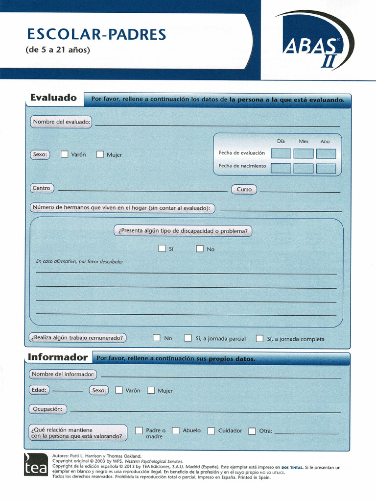 ABAS II - Escolar - Padres (5-21) | PDF