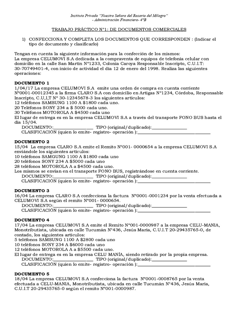 Trabajo Pr-Ctico N-1 - Confecci-N de O. C - Facturas | PDF