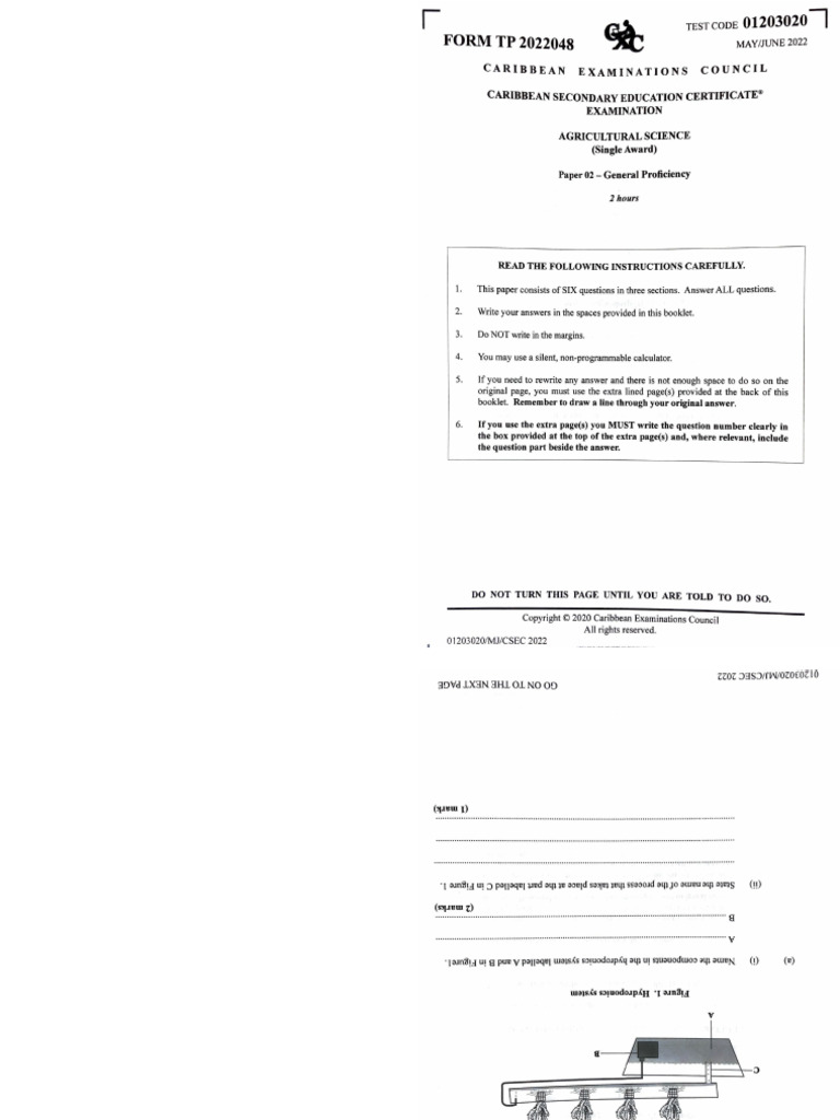 CXC Past Paper 2022 Booklet | PDF