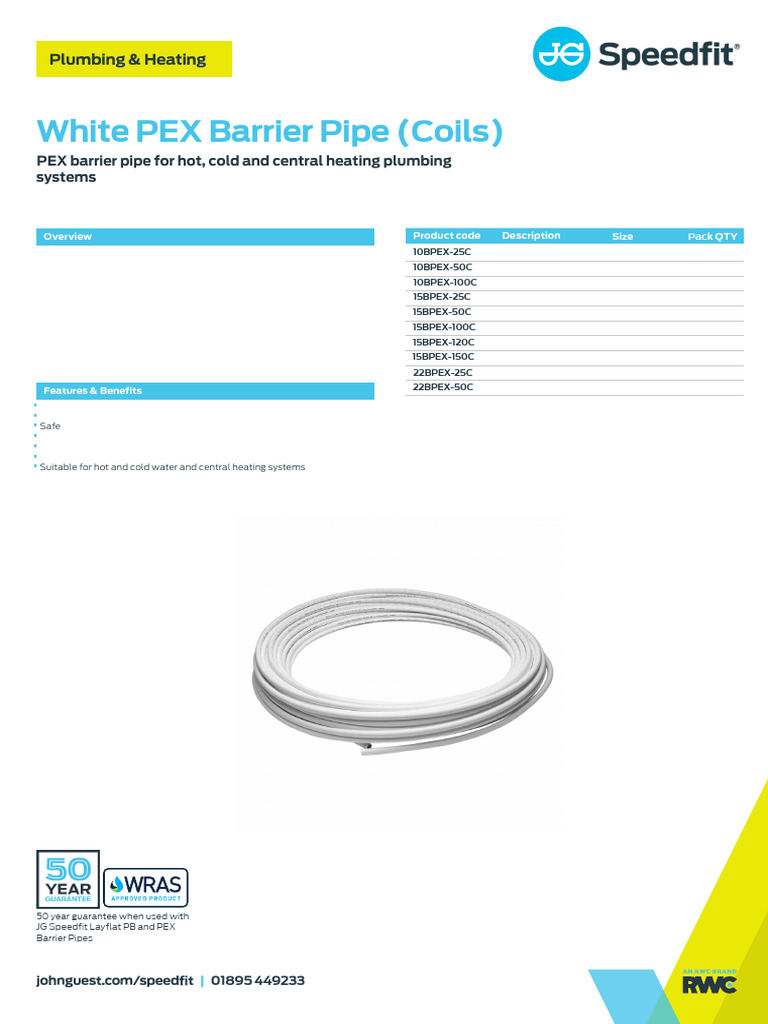 JG Speedfit PEX Barrier Pipe Coil Data Sheet | PDF | Pipe (Fluid ...