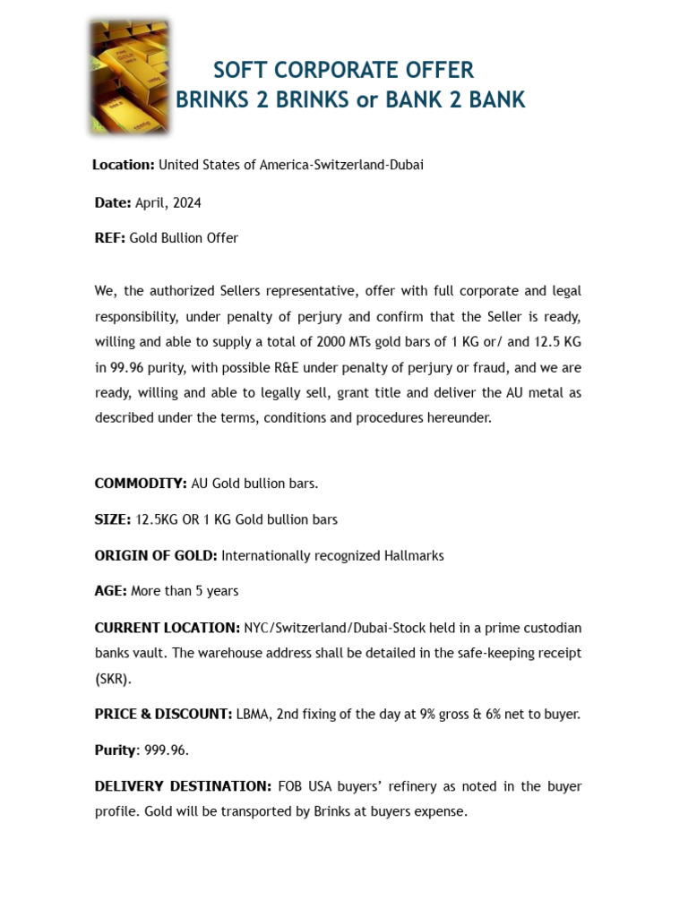 64) Gold Bullion SCO BRINKS TO BRINKS OR BANK TO BANK Apr-24 | PDF ...