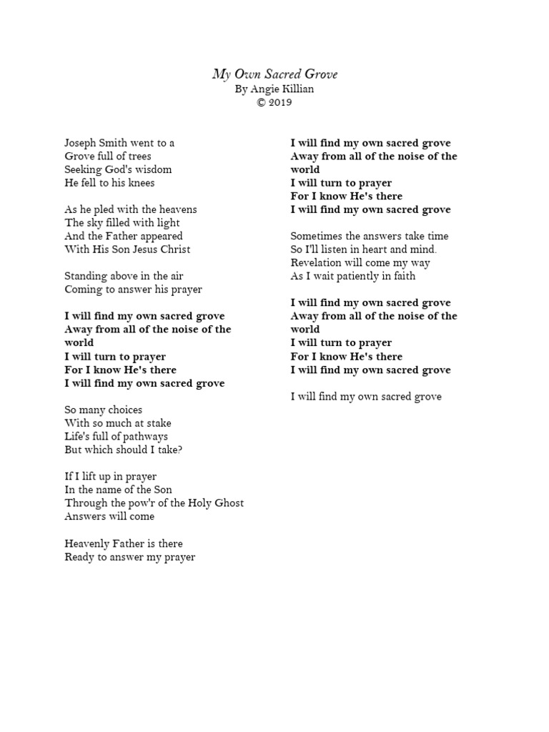 My Own Sacred Grove - Lyric Sheet | PDF