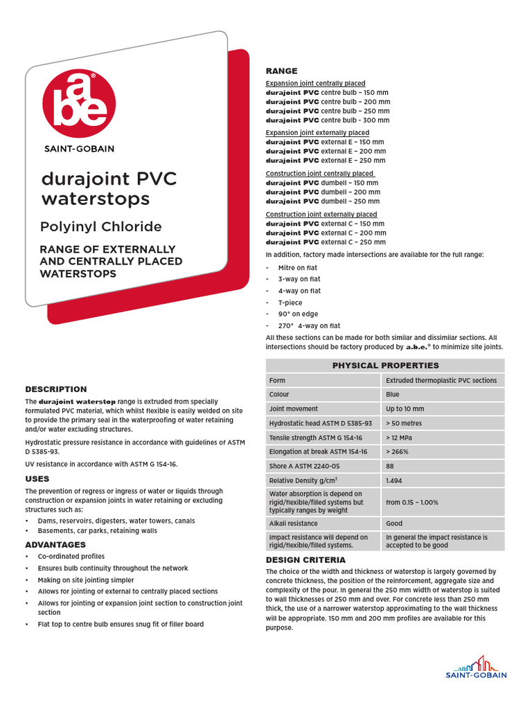 Durajoint PVC Waterstops | PDF | Polyvinyl Chloride | Concrete