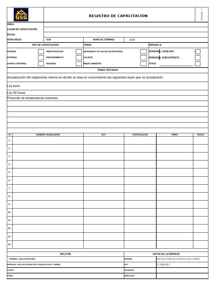 Formato Registro de Capacitación | PDF