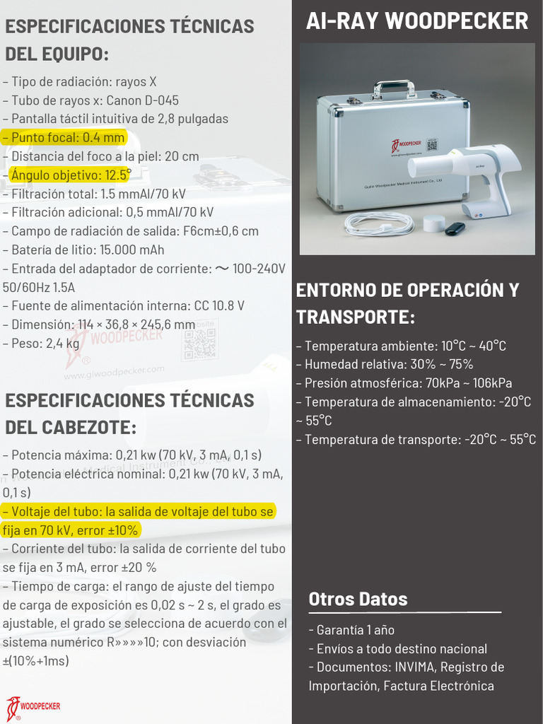 FT EQUIPO DE RAYOS X PERIAPICAL PORTATIL Woodpecker | PDF | Rayo X ...