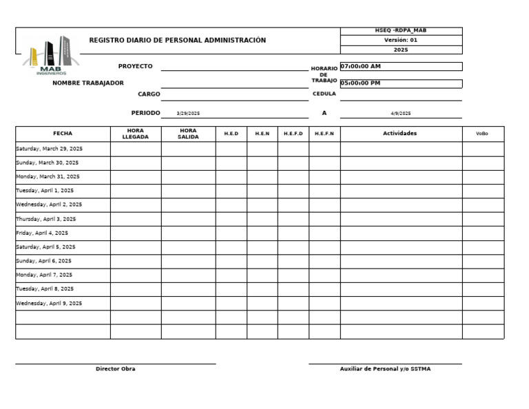 Registro Diario de Personal HSEQ 2025 | PDF