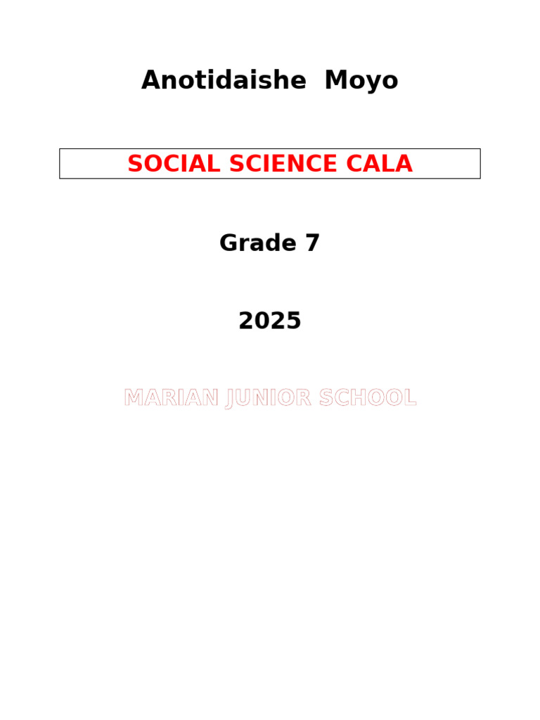 Anotida cover page SOCIAL SCIENCE CALA | PDF | Mathematics