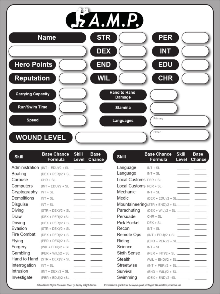 Action Movie Physics Character Sheet | PDF