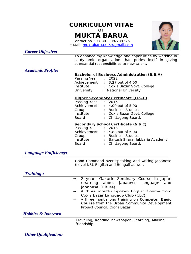CURRICULUM VITAE of Mukta | PDF | Human Communication