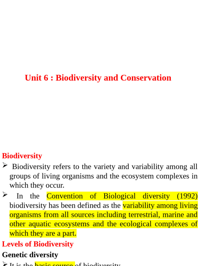 Unit 6 Biodiversity & conservation (final) | PDF | Biodiversity ...