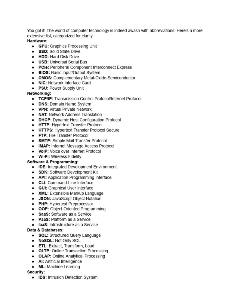 Essential Computer Technology Abbreviations | PDF