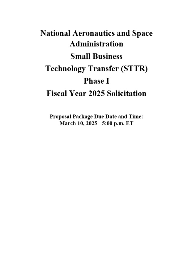 2025 NASA STTR Phase I Solicitation | PDF | Patent | Small Business ...