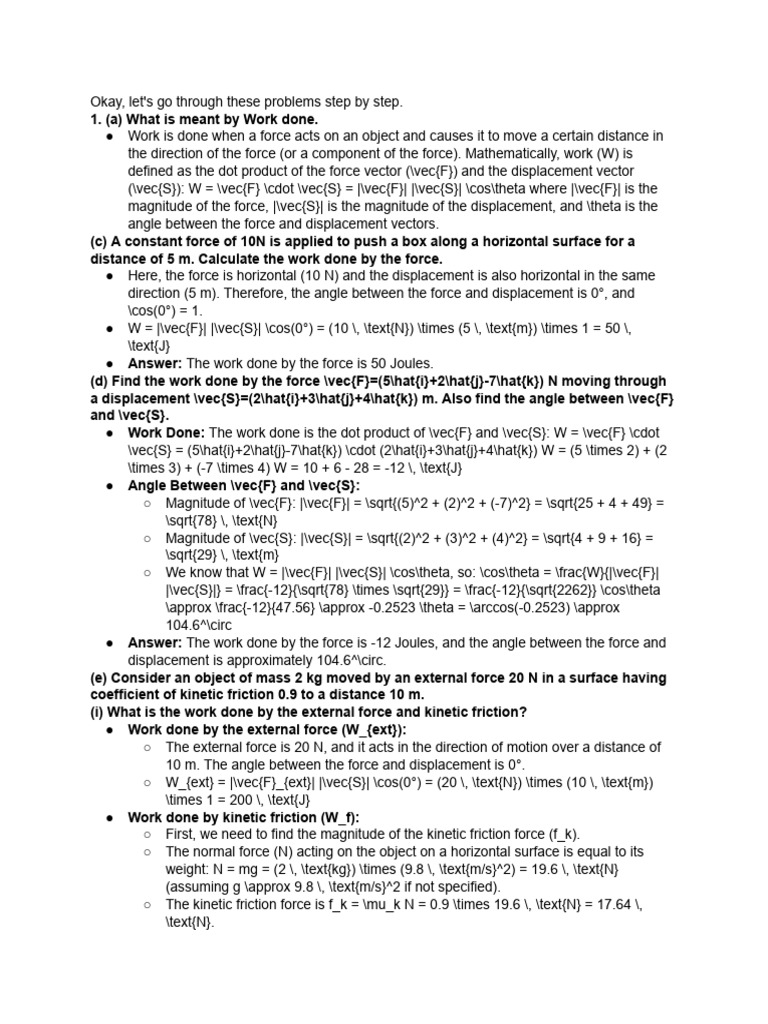 Work and Energy Calculations in Physics | PDF | Force | Kinetic Energy