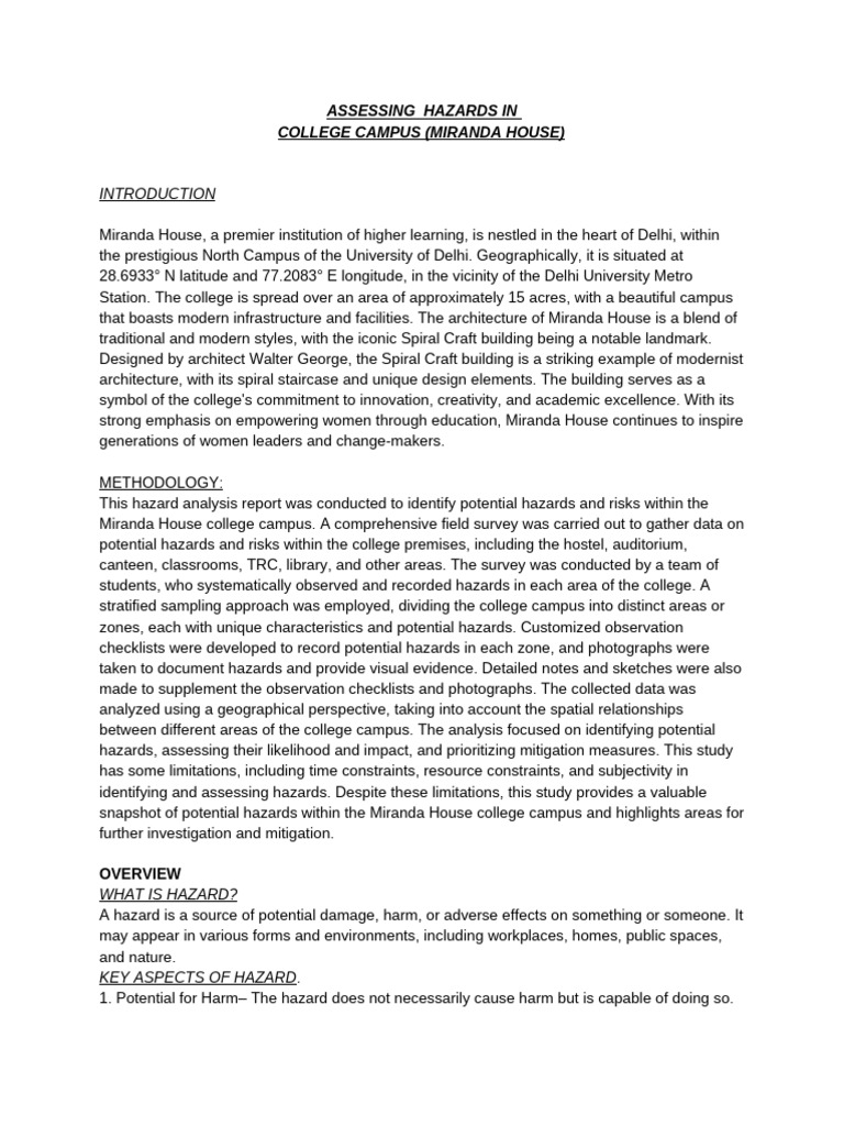 Assessing Hazardds in College Campus | PDF | Hazards | Fire Safety