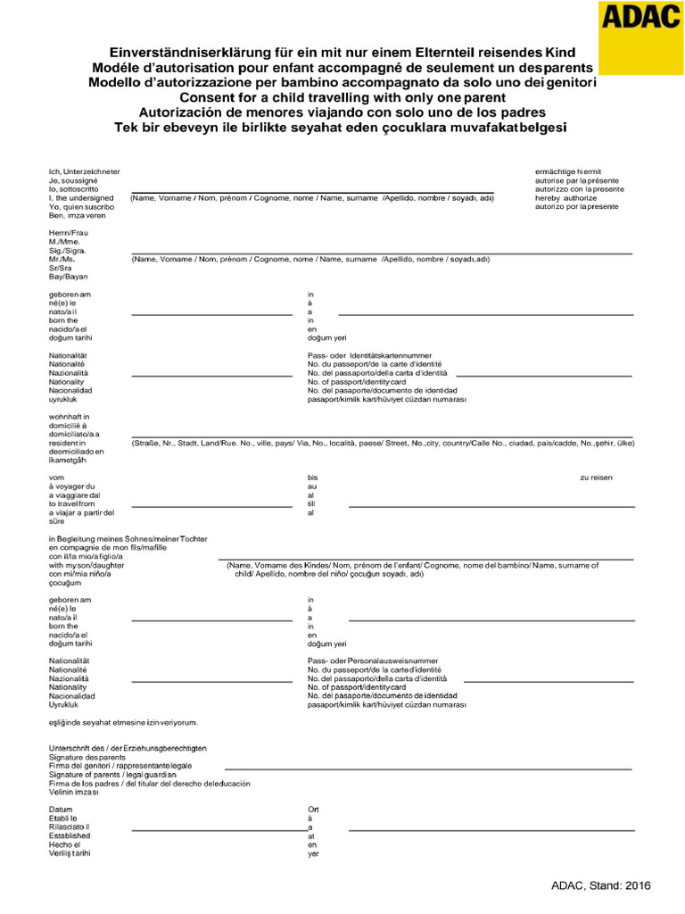 Reisevollmacht Mit Nur Einem Elternteil Reisende K 250426 164747 | PDF
