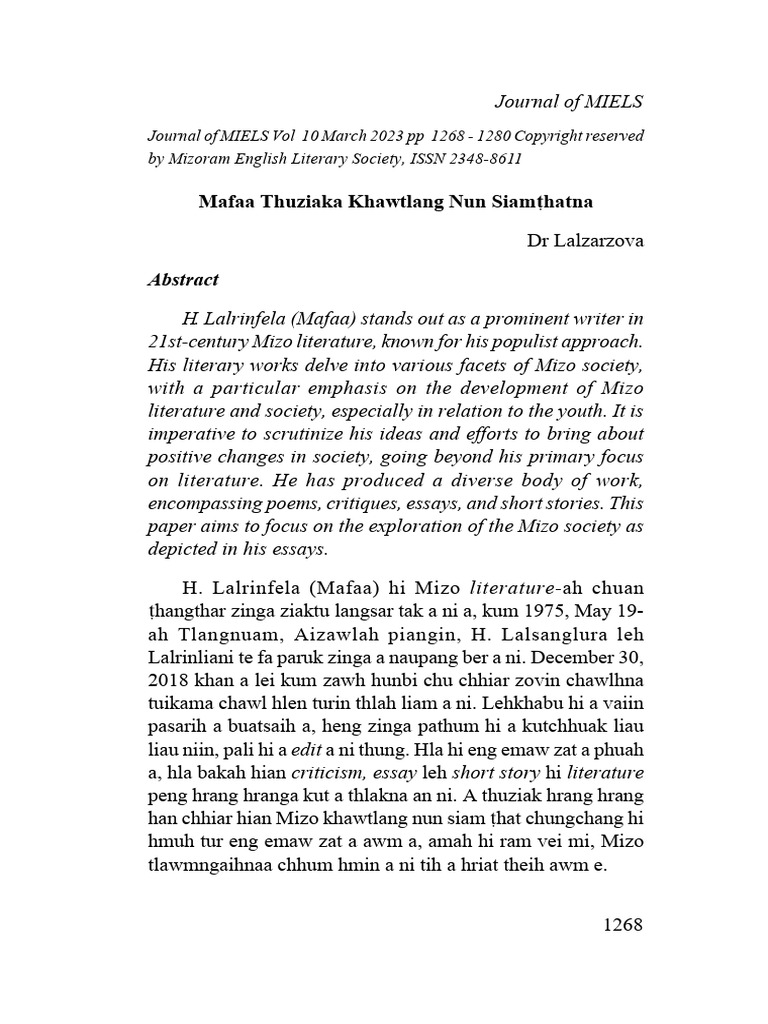 Mafaa Thuziaka Khawtlang Nun Siamthatna | PDF