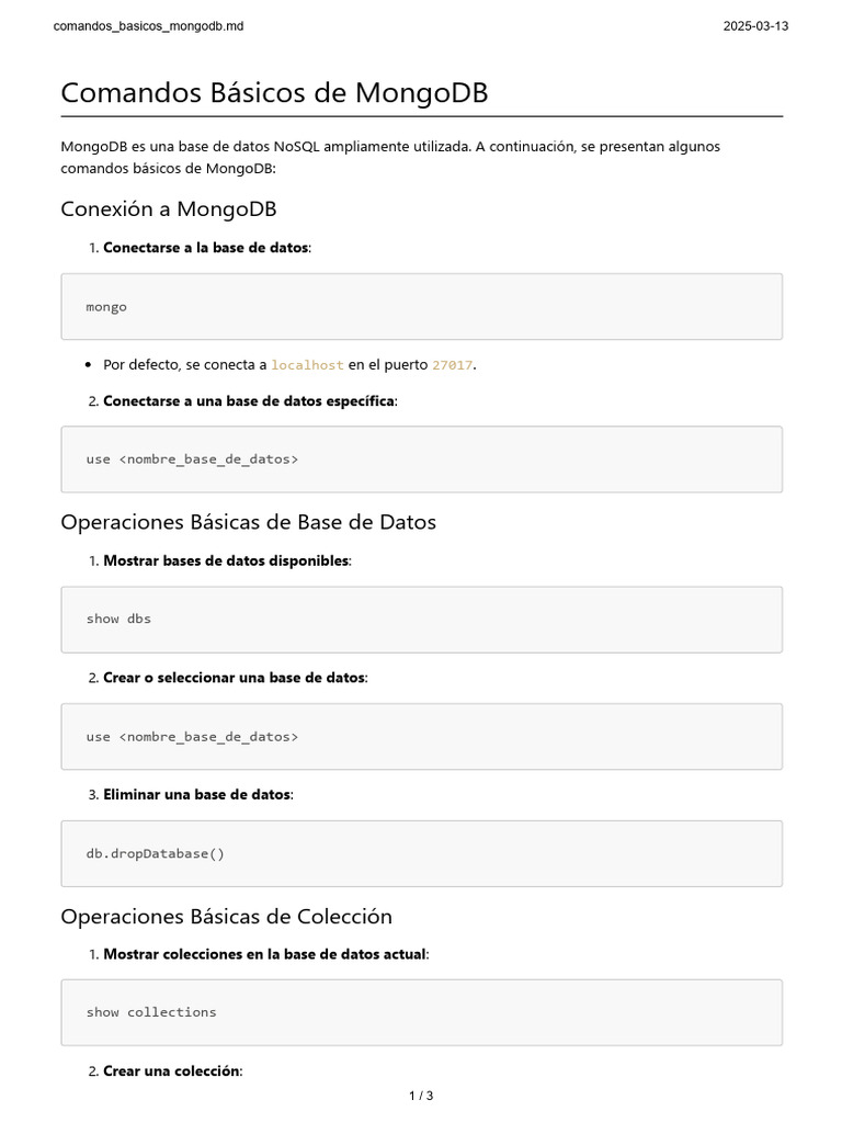 comandos_basicos_mongodb | PDF | Mongo Db | Bases de datos