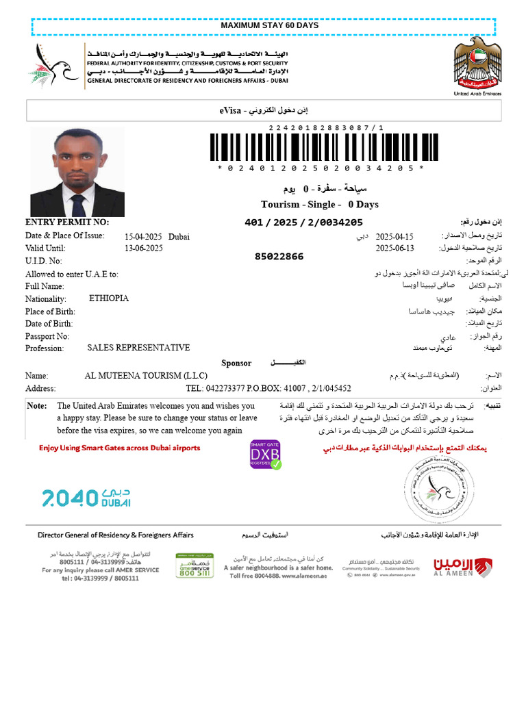Mr. SAFI TIBENA OBSA Visa | PDF