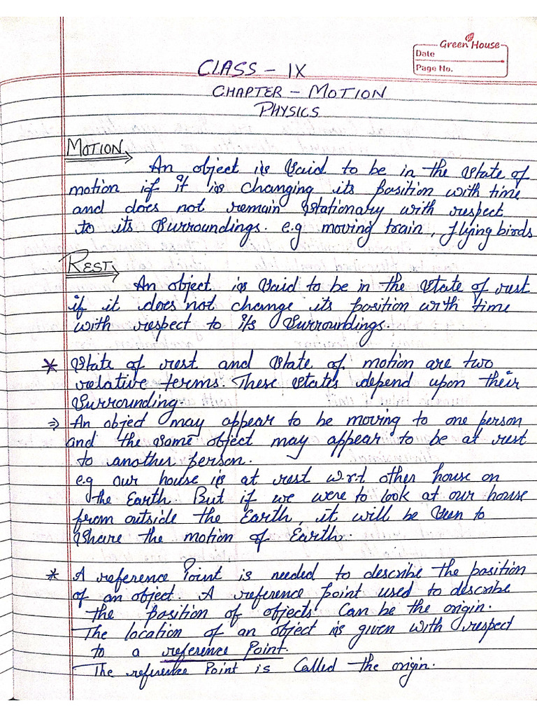 Class IX (MOTION) Physics | PDF
