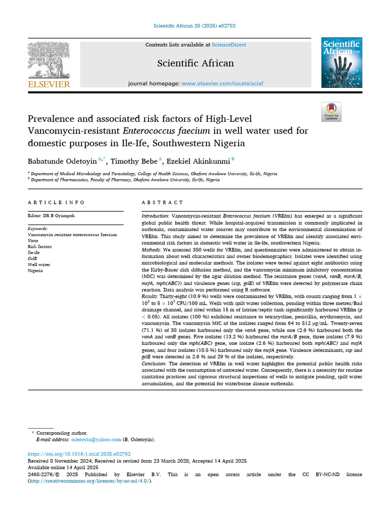 Scientific African: Enterococcus Faecium | PDF | Health Sciences | Microbiology