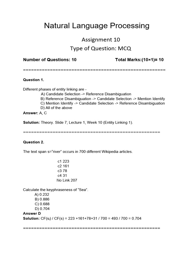 NPTEL NLP Assignment 10.bin | PDF | Human Communication | Learning