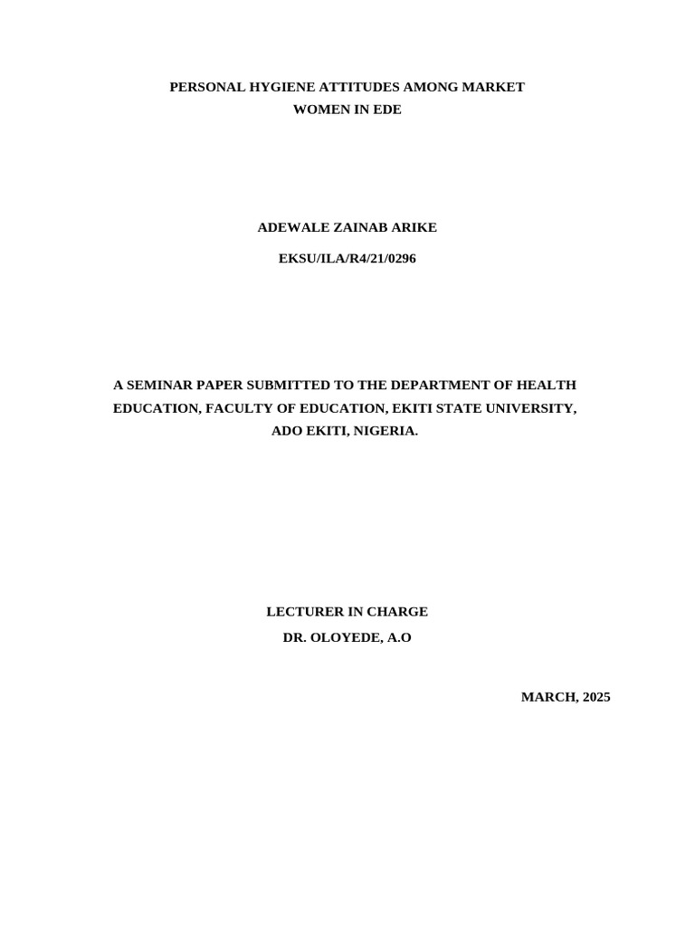 Hygiene Attitudes of Market Women in Ede | PDF | Hygiene | Hand Washing