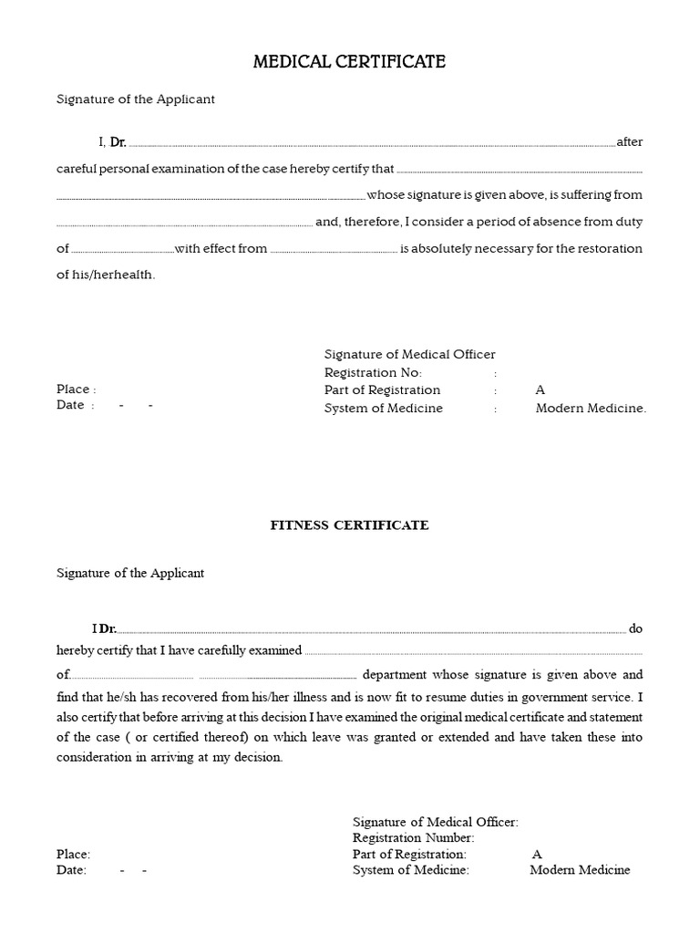 medical-and-fitness-certificates proforma | PDF | Physician | Health Care