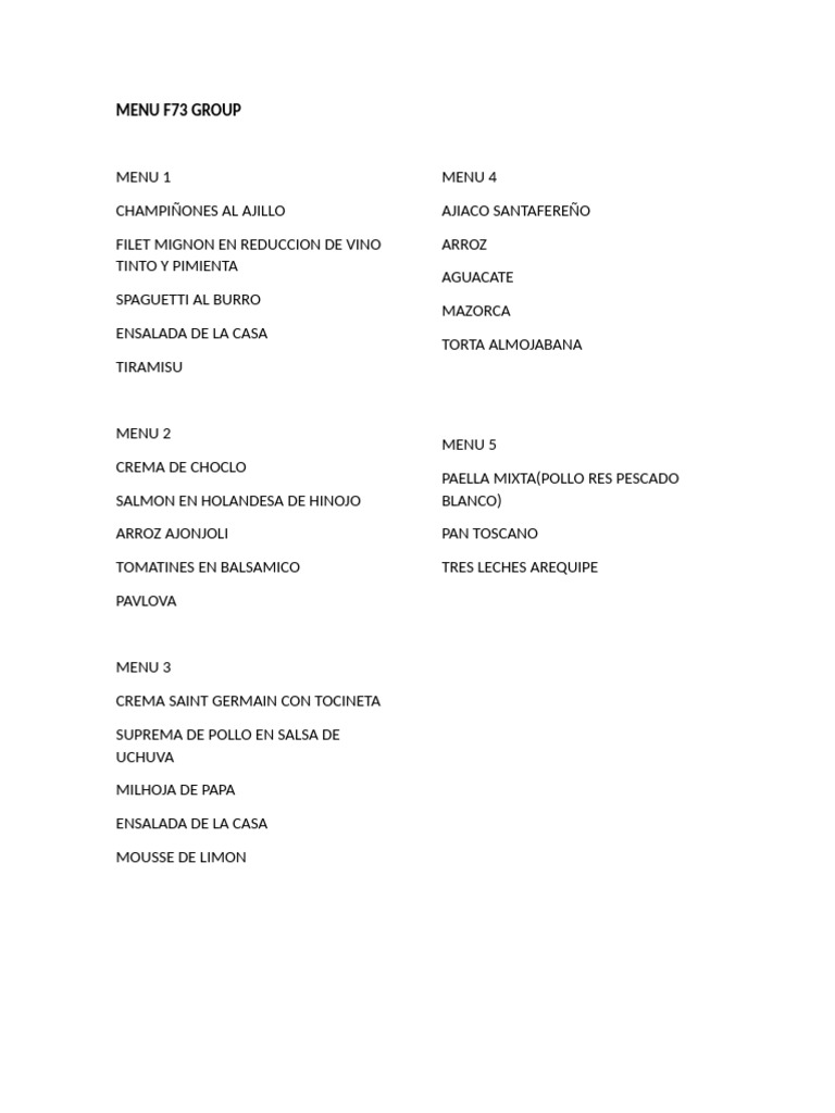Menu f73 Group | PDF