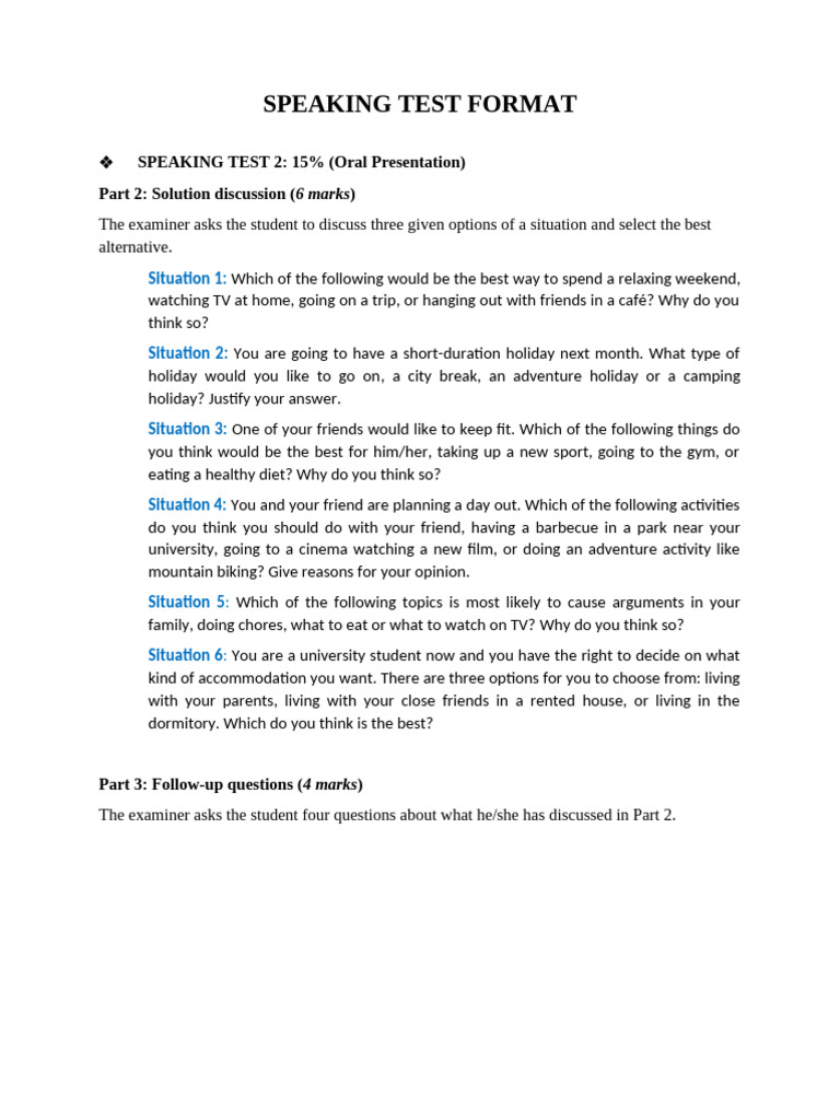 Oral Presentation Speaking Test Guide | PDF