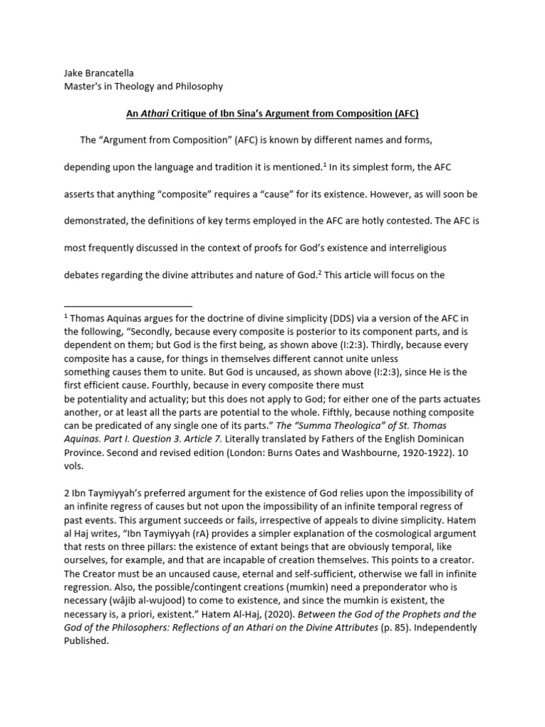 Athari Critique of Ibn Sina's AFC | PDF | God In Islam | Islamic Philosophy