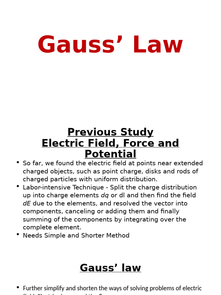 Chapter 23 Gauss Law - Lecture Slides Shared with students | PDF | Flux ...