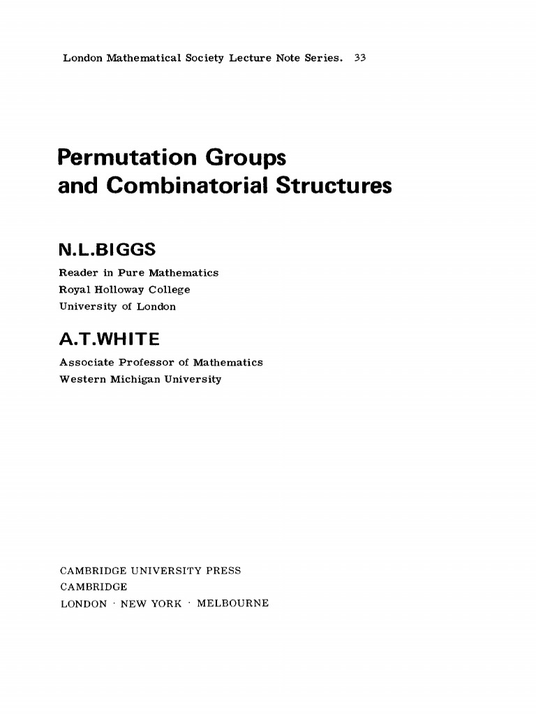 Permutation Groups and Combinatorial Structures 1979 | PDF | Group (Mathematics) | Algebraic ...