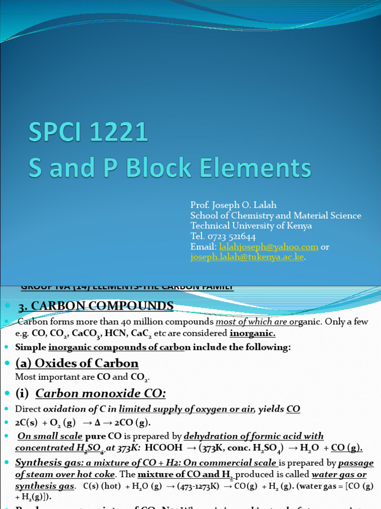 BTech Ind Chem S and P Block Elements 7th Lecture January 2025 | PDF ...
