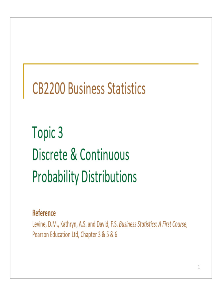 Topic 3 Discrete & Continuous Probability Distributions (Student) | PDF ...