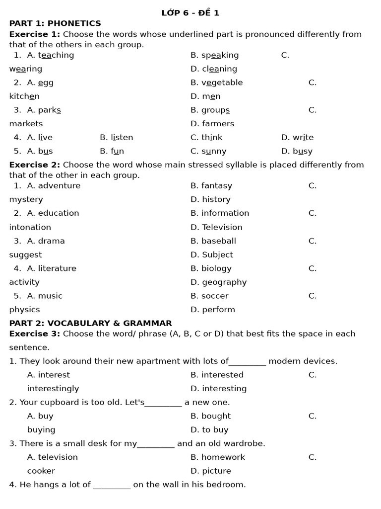 Grade 6 Phonetics and Grammar Exercises | PDF | Subject (Grammar)