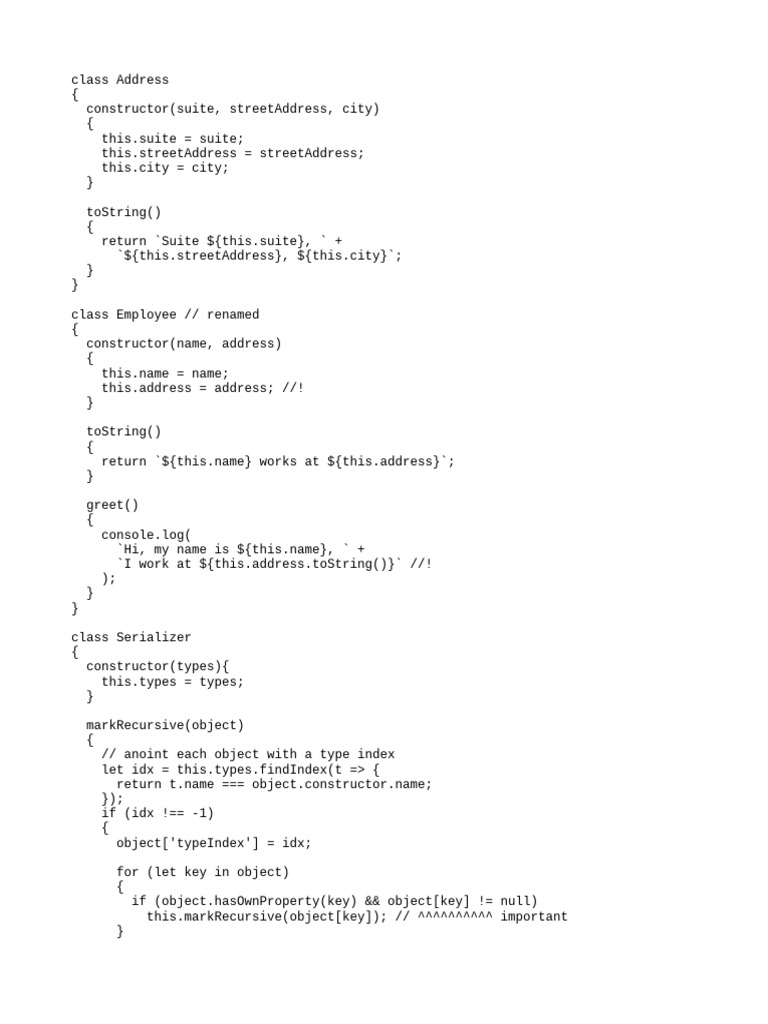 JavaScript Employee and Address Classes | PDF | Computer Programming ...