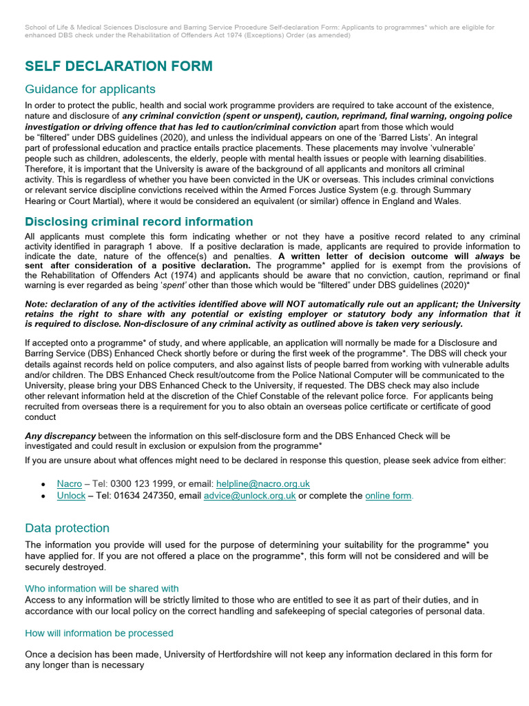 LMS Self Declaration For Applicants UP2DATE | PDF | Public Law | Justice