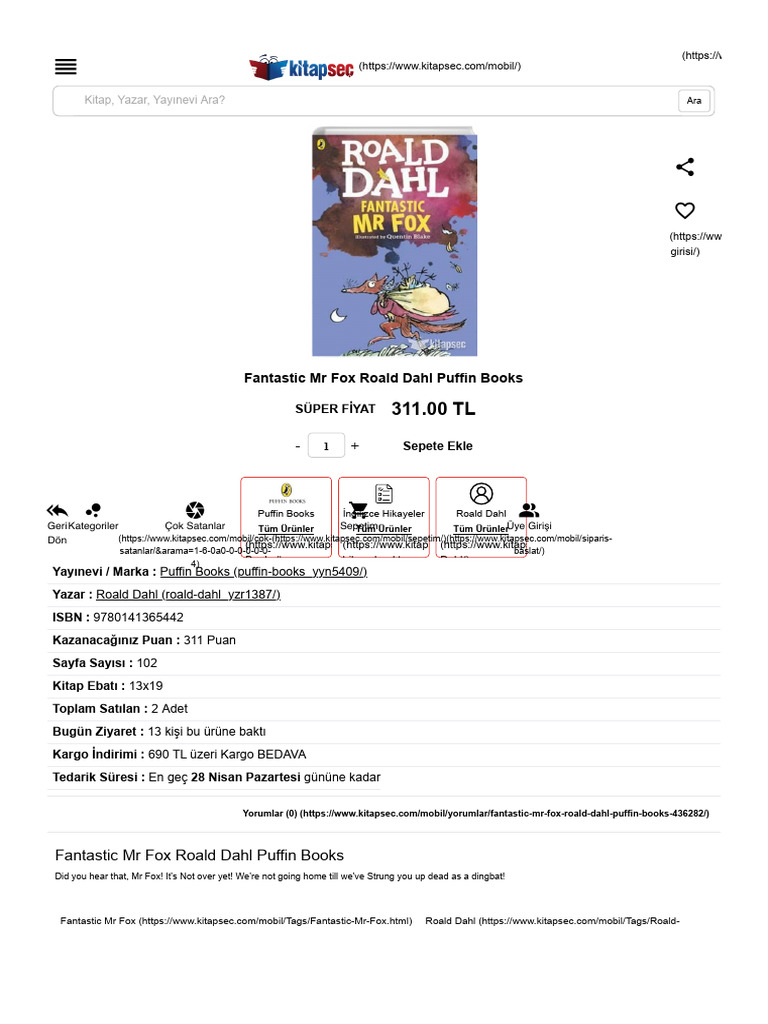 Fantastic MR Fox Roald Dahl Puffin Books - 9780141365442 | PDF