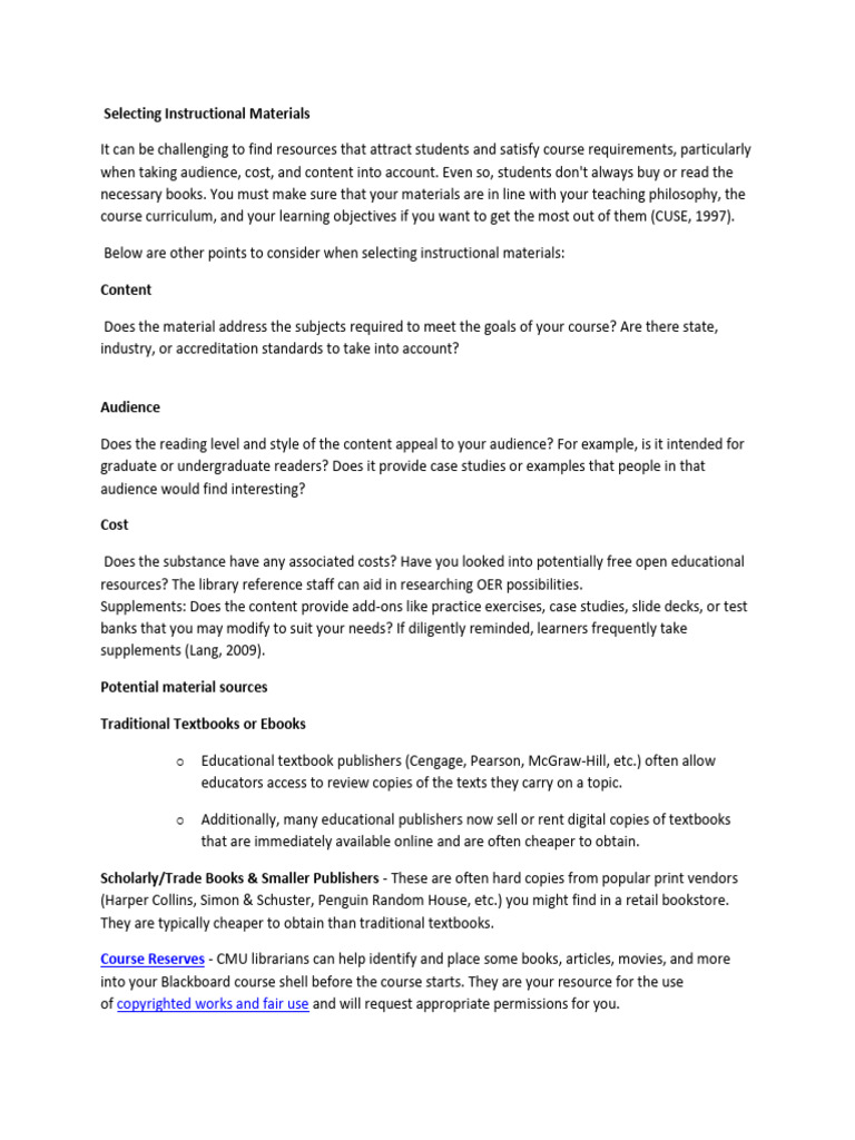 Selecting Instructional Materials | PDF | Textbook | Curriculum