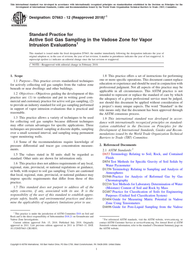 ASTM D7663: Soil Gas Sampling Standard | PDF | Porosity | Volatile ...