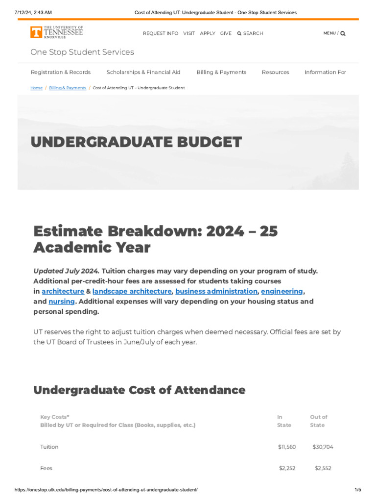 Cost of Attending UT - Undergraduate Student - One Stop Student ...