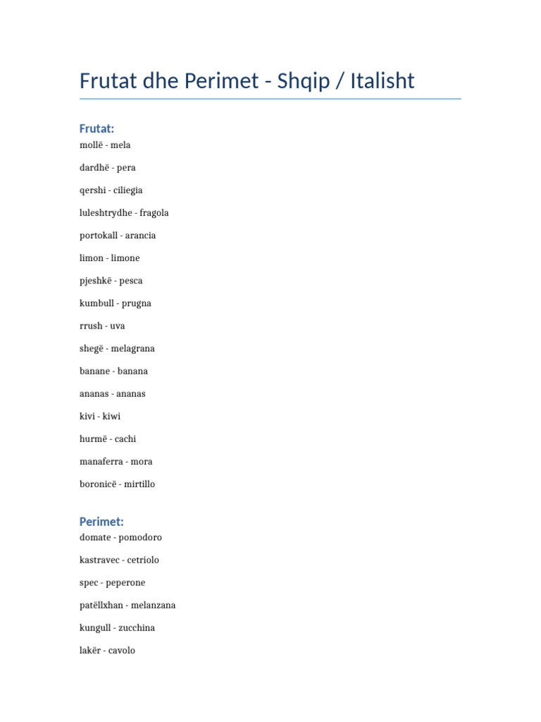 Fruta Perime Shqip Italisht | PDF
