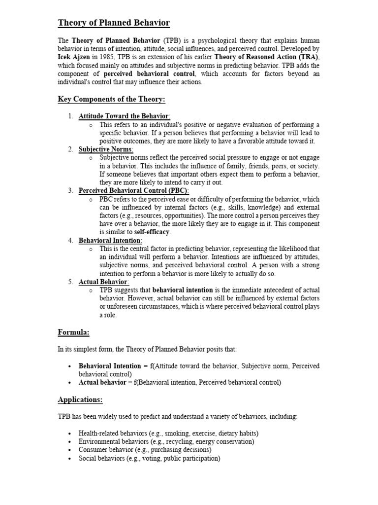 Theory of Planned Behavior | PDF | Attitude (Psychology) | Behavior